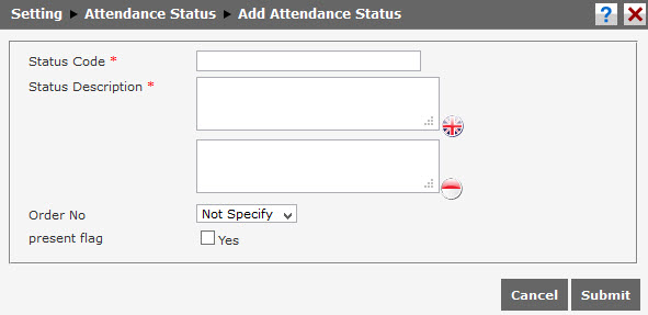 to open Add Attendance Status page.